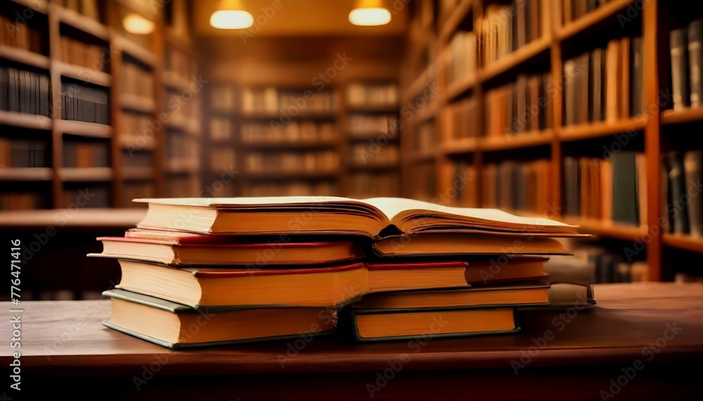 Education learning concept with opening book or textbook in old library ...