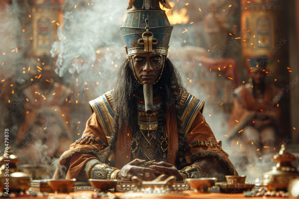 Noble Osiris, the god of the afterlife, presides over the weighing of ...