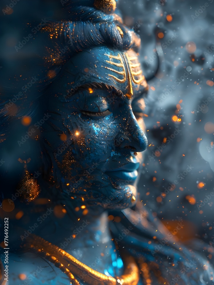 Closeup Portrait of Hyper-Realistic Lord Shiva in Cosmic Blue Wallpaper ...