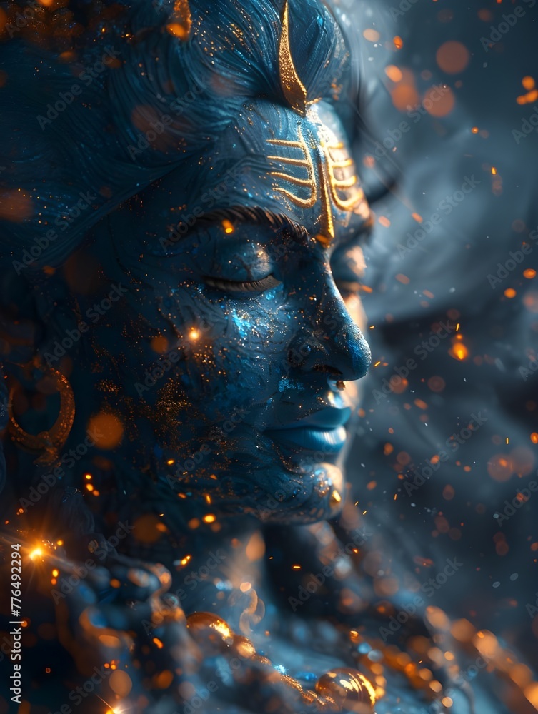 Closeup Portrait of Hyper-Realistic Lord Shiva in Cosmic Blue Wallpaper ...