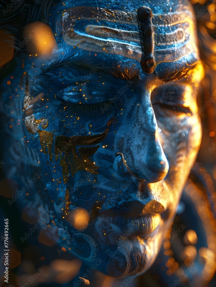 Closeup Portrait of Hyper-Realistic Lord Shiva in Cosmic Blue Wallpaper ...