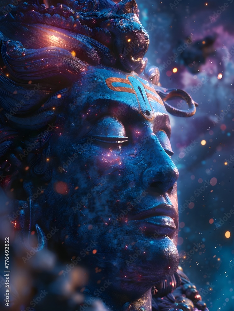 Closeup Portrait of Hyper-Realistic Lord Shiva in Cosmic Blue Wallpaper ...