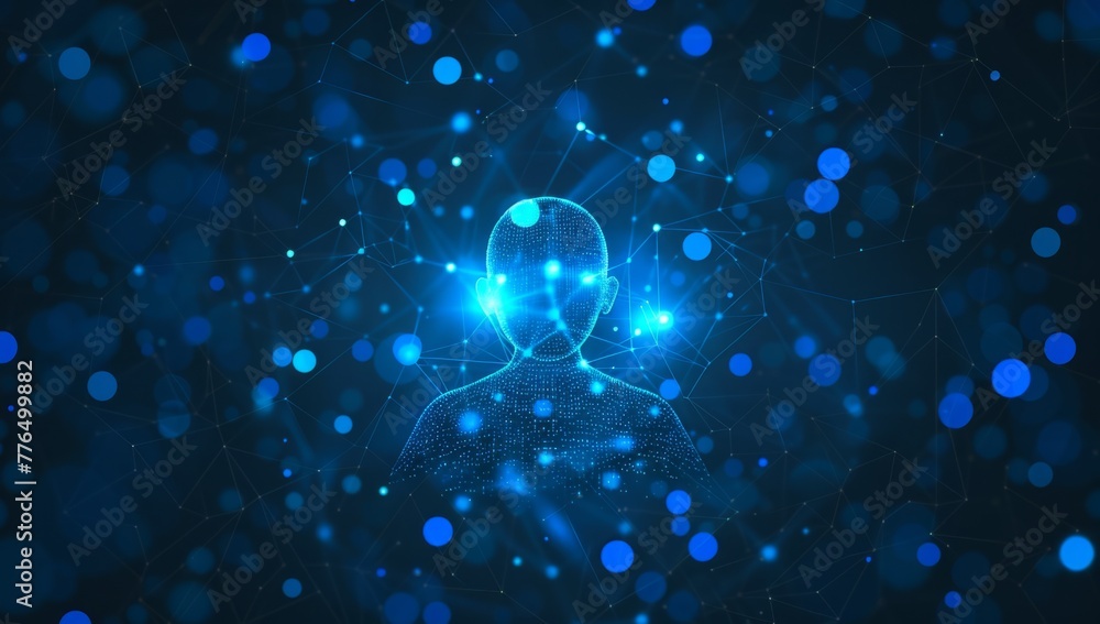 Digital background featuring an avatar symbol in blue light ...