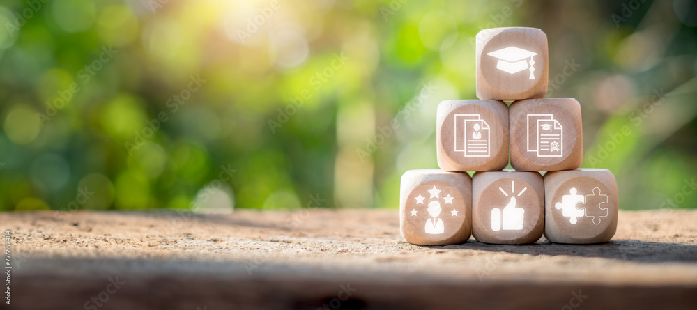 Curriculum vitae concept, Wooden block on desk with curriculum vitae ...
