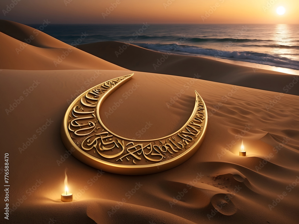 Arabic Islamic Calligraphy of the Wish (Dua): "Audhu Billahi ...