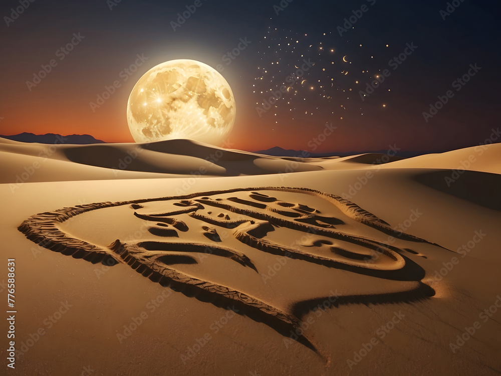 Arabic Islamic Calligraphy of the Wish (Dua): "Audhu Billahi ...
