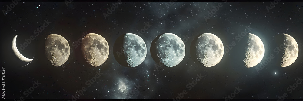 Circular Diagram Depicting the Eight Phases of the Moon Against a ...