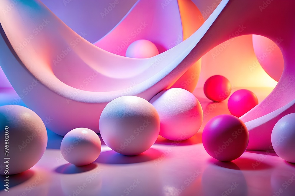 3D shapes in pastel pink colours simulating wave-like movements Balls ...