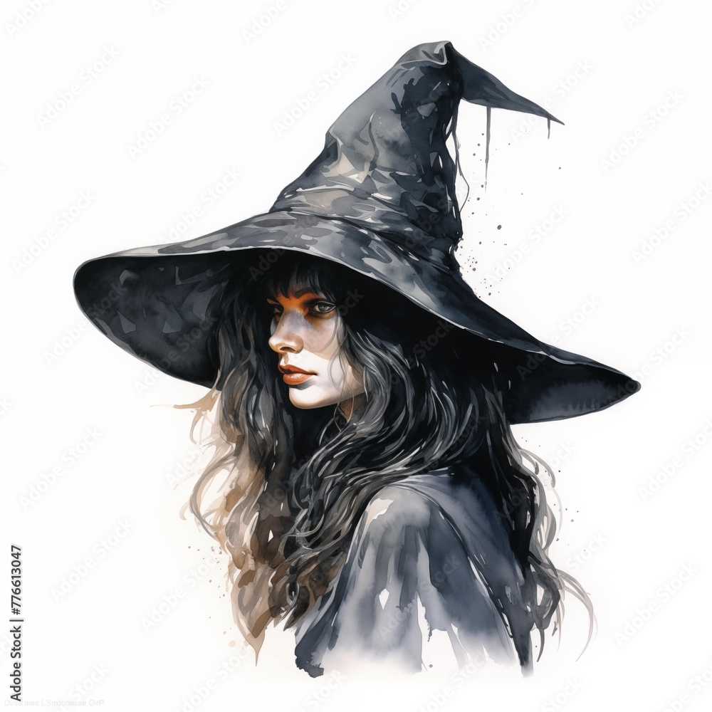 Black witch. Magic witchcraft clipart. Watercolor illustration ...