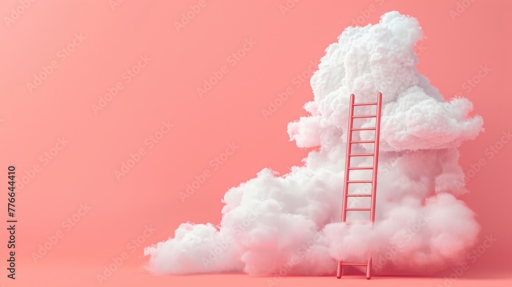 ภาพประกอบสต็อก Fluffy cloud formation with a red ladder - A visually ...