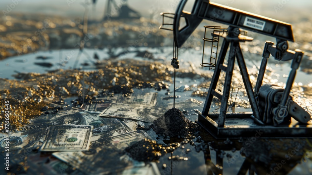 Oil Rig with Money - Concept on Economic Extraction - Dramatic ...
