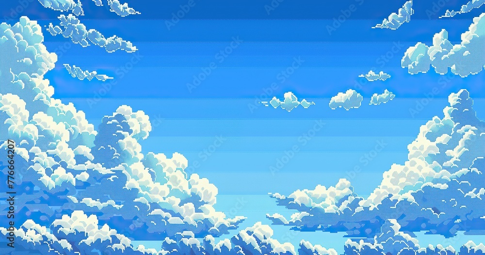 video game blue sky, pixel art, 16 bit, clouds background sheet, sky with clouds, 8 bit, design ...