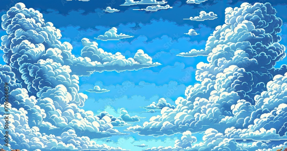 video game blue sky, pixel art, 16 bit, clouds background sheet, sky ...