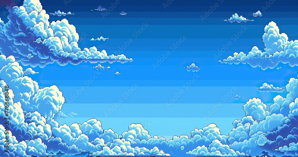 video game blue sky, pixel art, 16 bit, clouds background sheet, sky ...