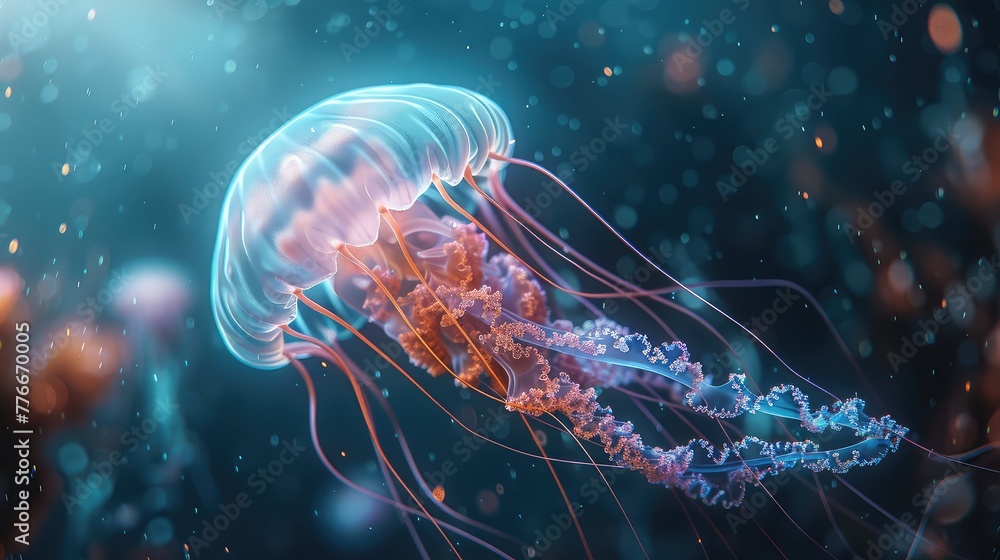 Jellyfish Drifting in Ocean Currents, Showcase the ethereal beauty of a ...
