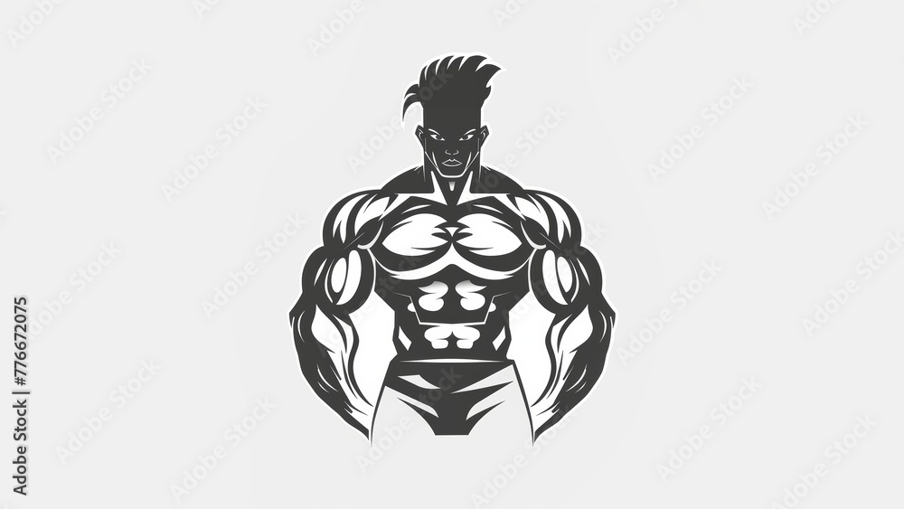 a minimalist icon drawing of a cute pump bodybuilder physique in the ...
