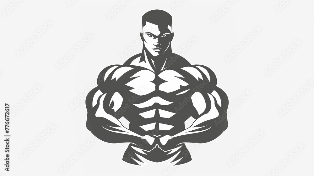 a minimalist icon drawing of a cute pump bodybuilder physique in the ...