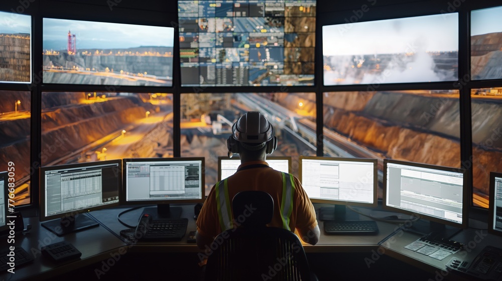 Mining Control Room: Engineer Monitoring Operations and Ensuring Safety ...