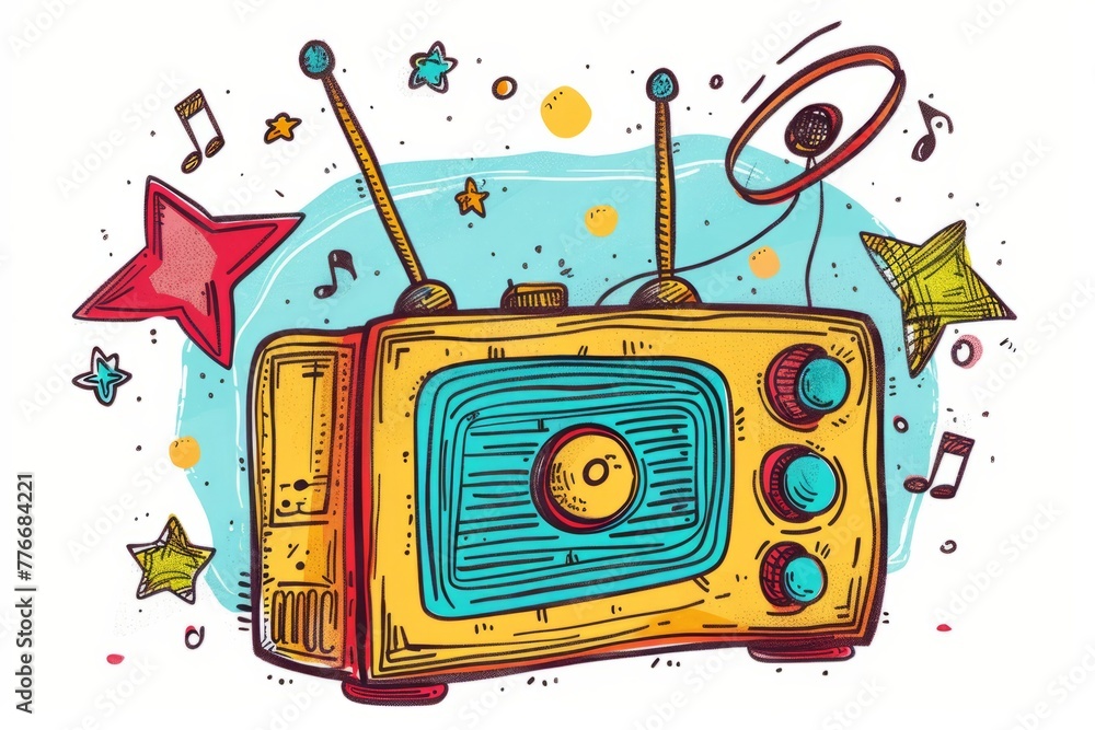 Cartoon cute doodles of an arcade game machine with colorful joysticks ...