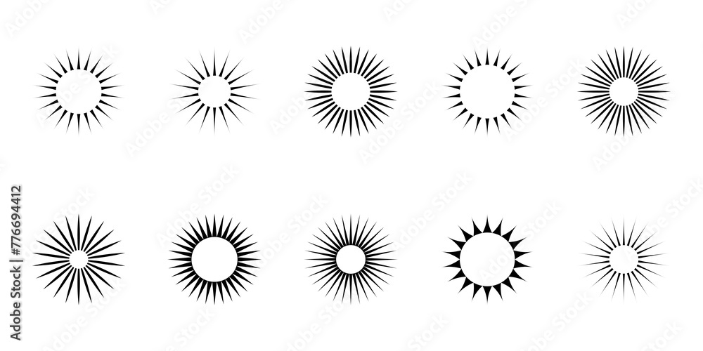 Simple radial rays – Collection of sunburst symbols – Vector ...