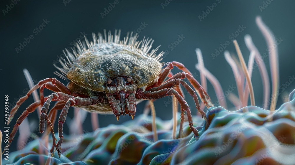 A 3D reconstruction of a tick attached to a cell showing the parasitic ...