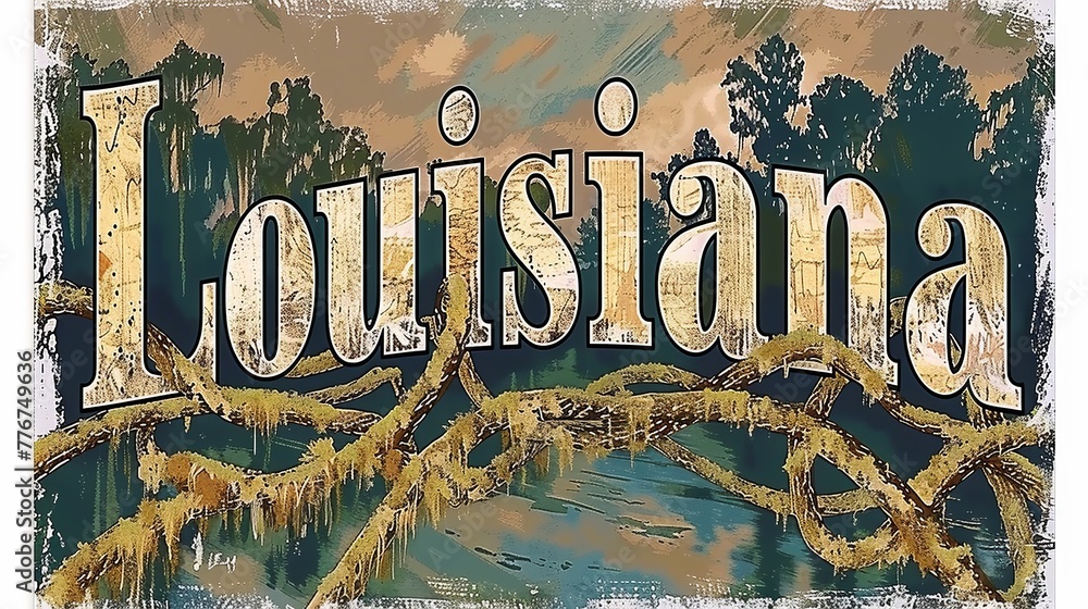 Rustic Louisiana Lettering with Swamp and Cypress Trees, a Graphic ...