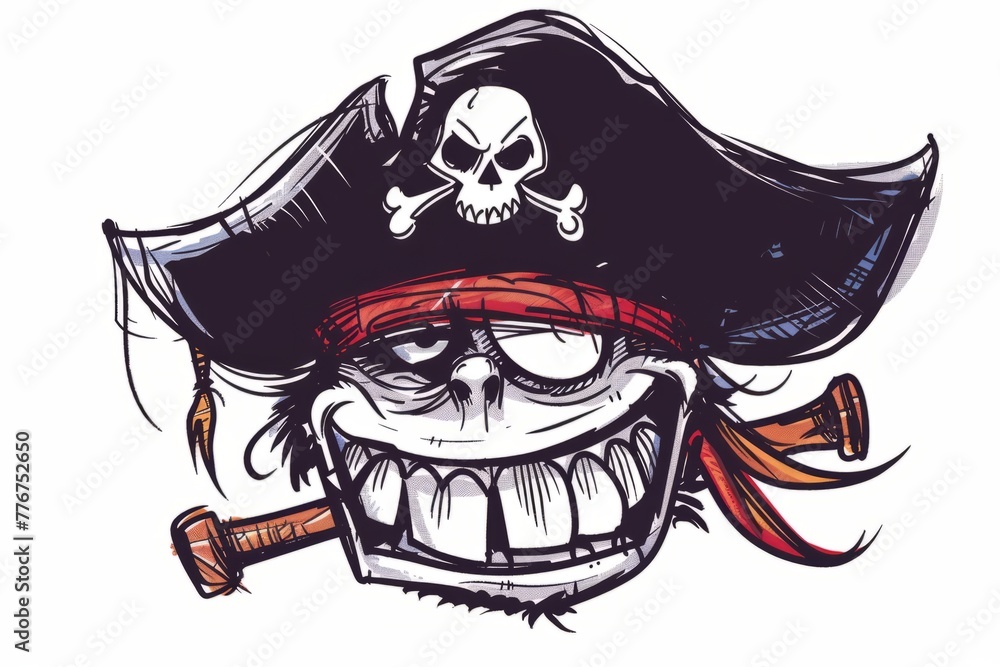 Cartoon cute doodles of a cheeky pirate's face with an eye patch and a ...
