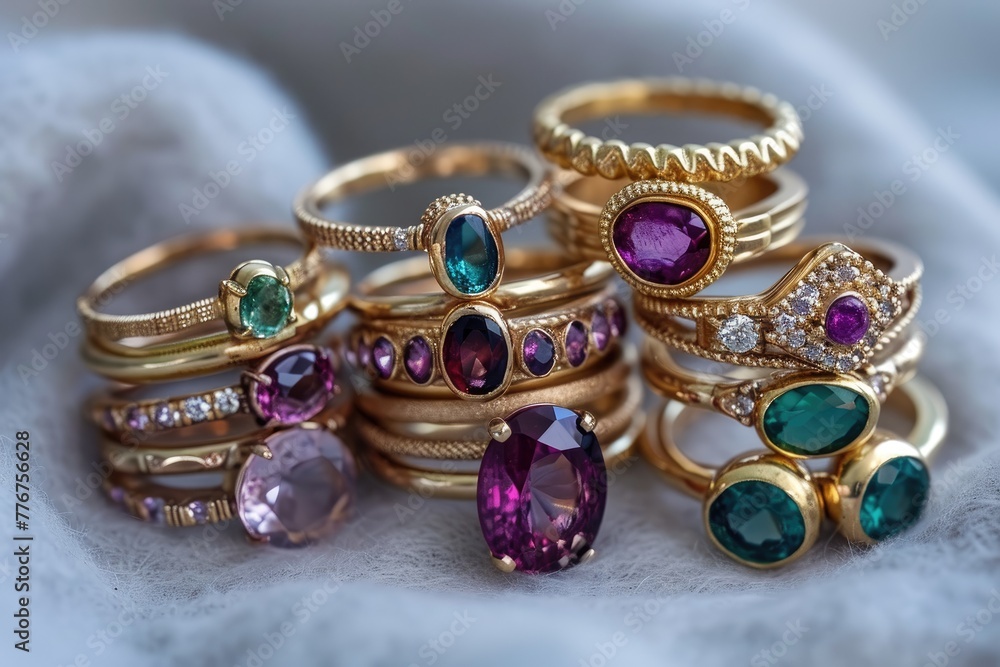 Stackable gemstone rings in various shapes and colors, Assortment of ...