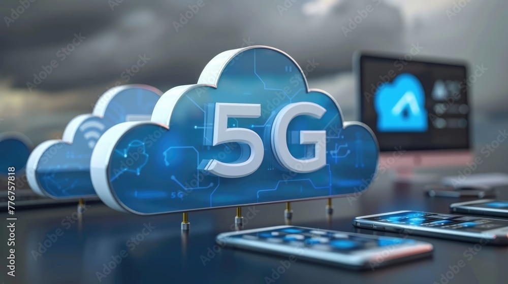 Text 5G, fifth generation of cellular technology, faster data speeds ...