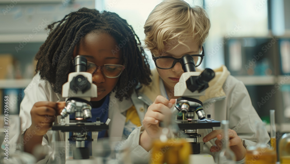 A photo of two students, one African American girl and the other white ...