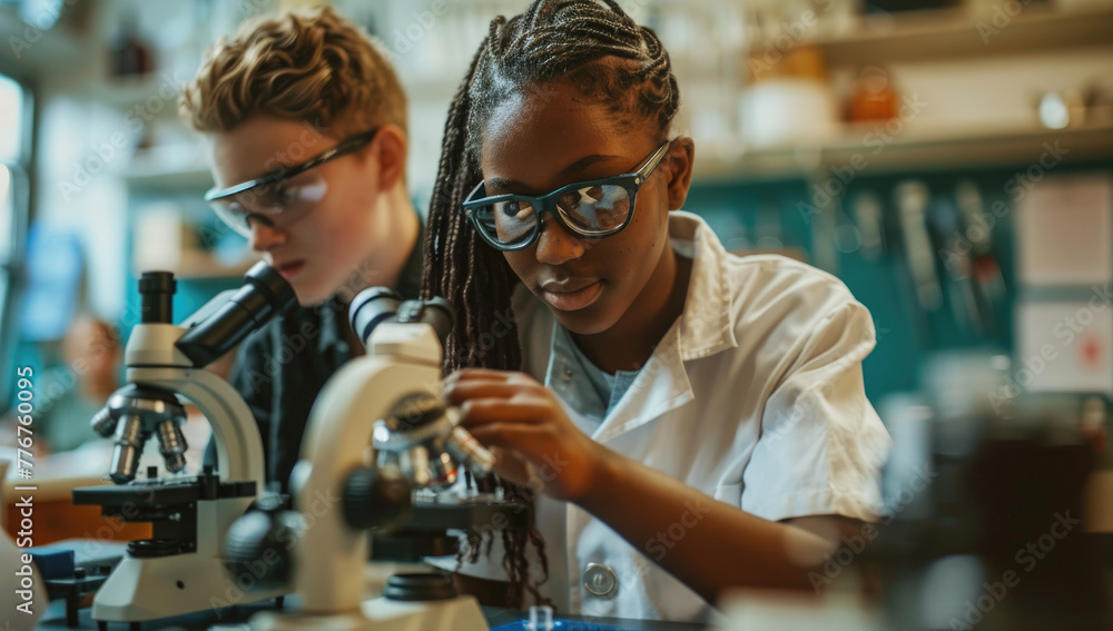 A photo of two students, one African American girl and the other white ...