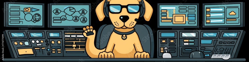 Cheerful Cartoon Dog Pilot in the Cockpit, Representing Playful Imagery ...