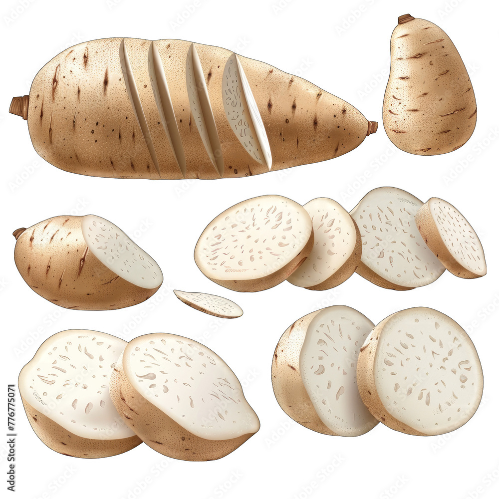 Fresh and Vibrant Jicama Illustration Set - High Quality 3D Realistic ...