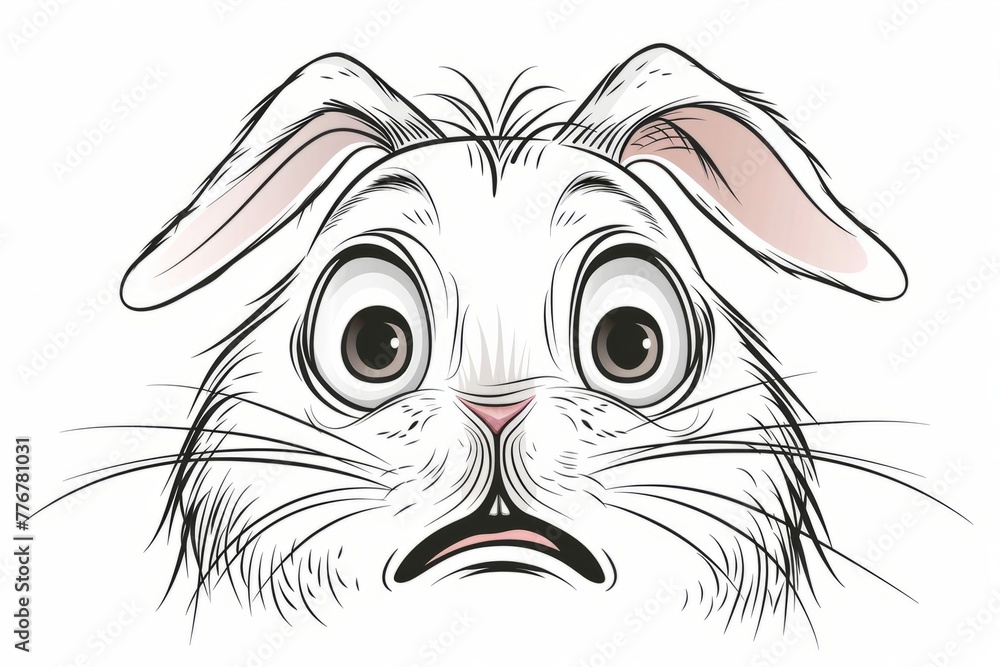 Cartoon cute doodles of a worried rabbit's face with twitching whiskers ...
