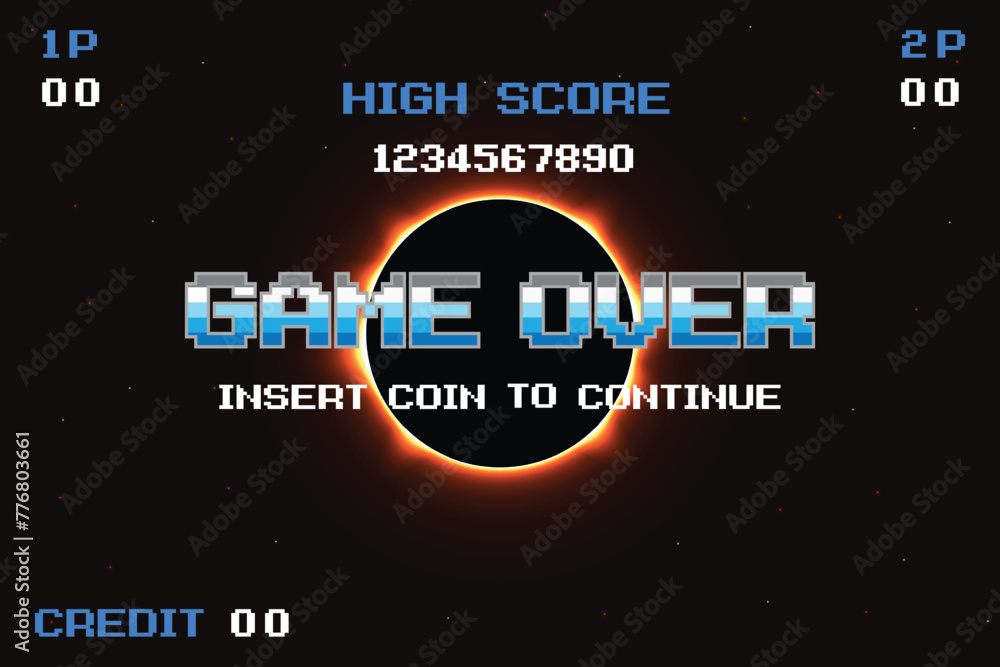 GAME OVER. pixel art .8 bit game. retro game. for game assets in vector ...