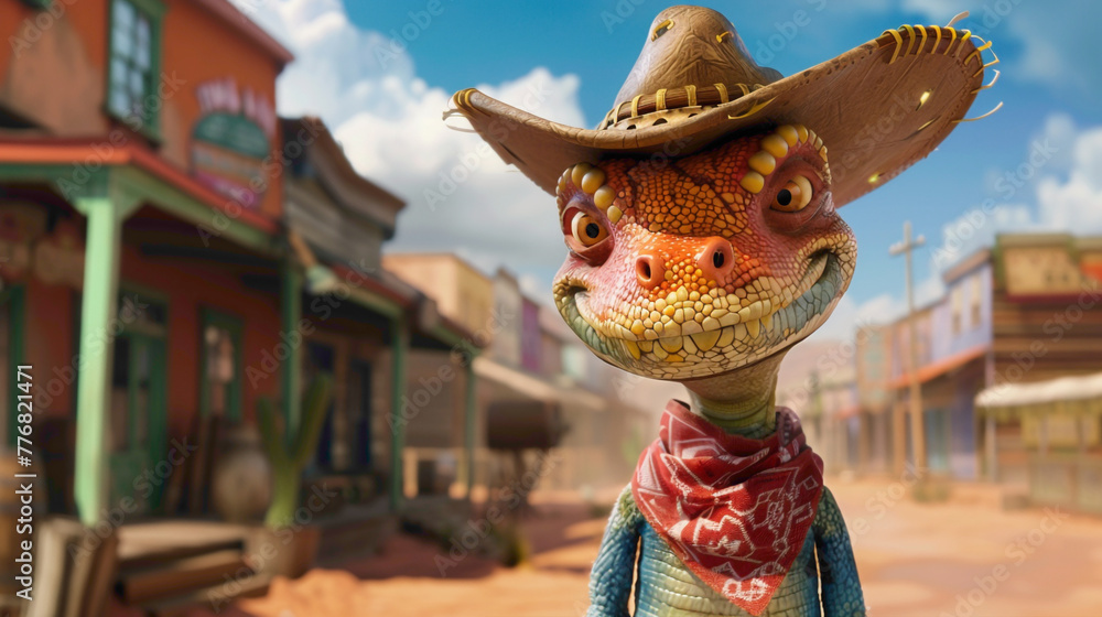 Comic Character Mr. Rango portrait in cowboy style. cute little cowboy ...