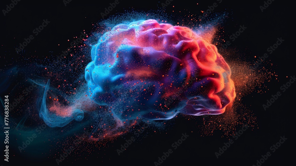 Colorful ADHD Brain Burst on Black Background, Copyspace Stock ...