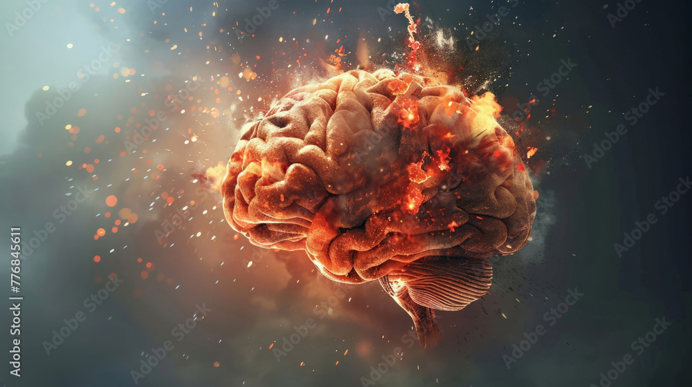 Exploding brain side view, illustrating neurode disease concept Stock ...