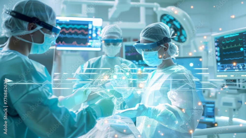 Surgeons in a high-tech operating room using advanced AI and virtual ...