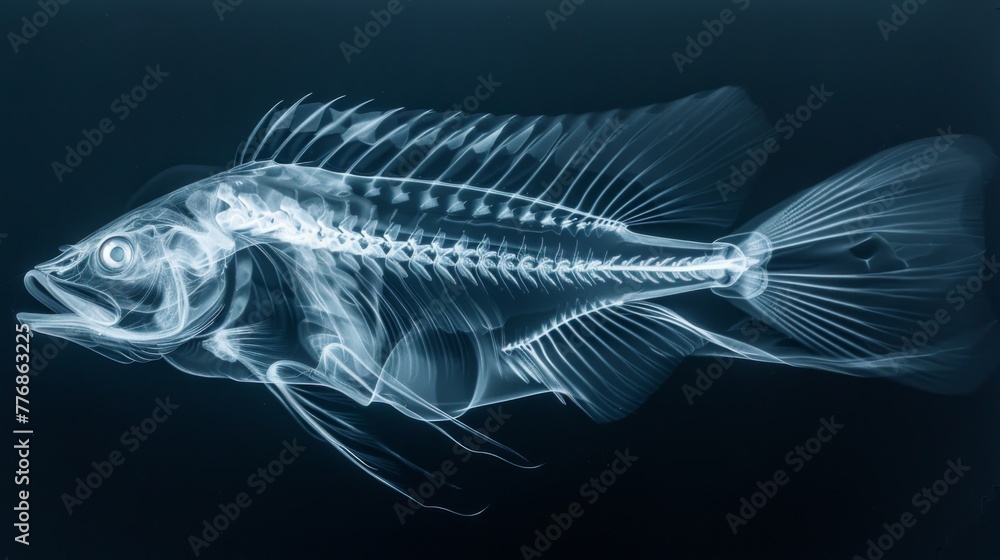 This X-ray showcases the fine bone structure of a fish, highlighting ...