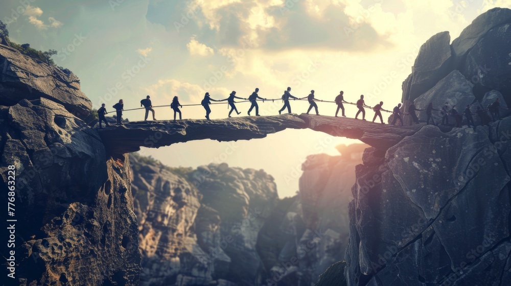 This inspiring image shows a group of people forming a human chain over ...