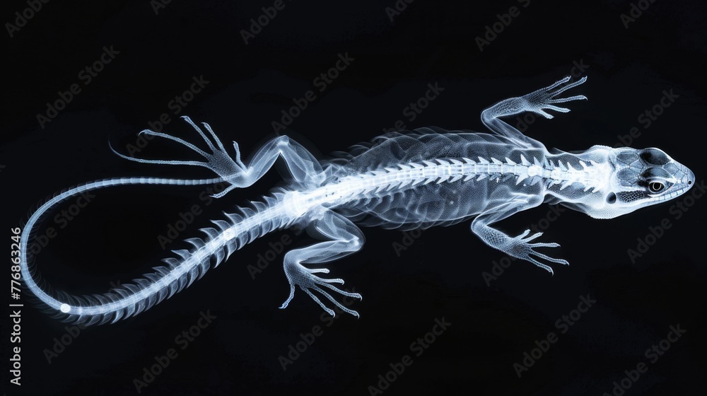 The x-ray reveals the intricate skeletal design of a lizard ...