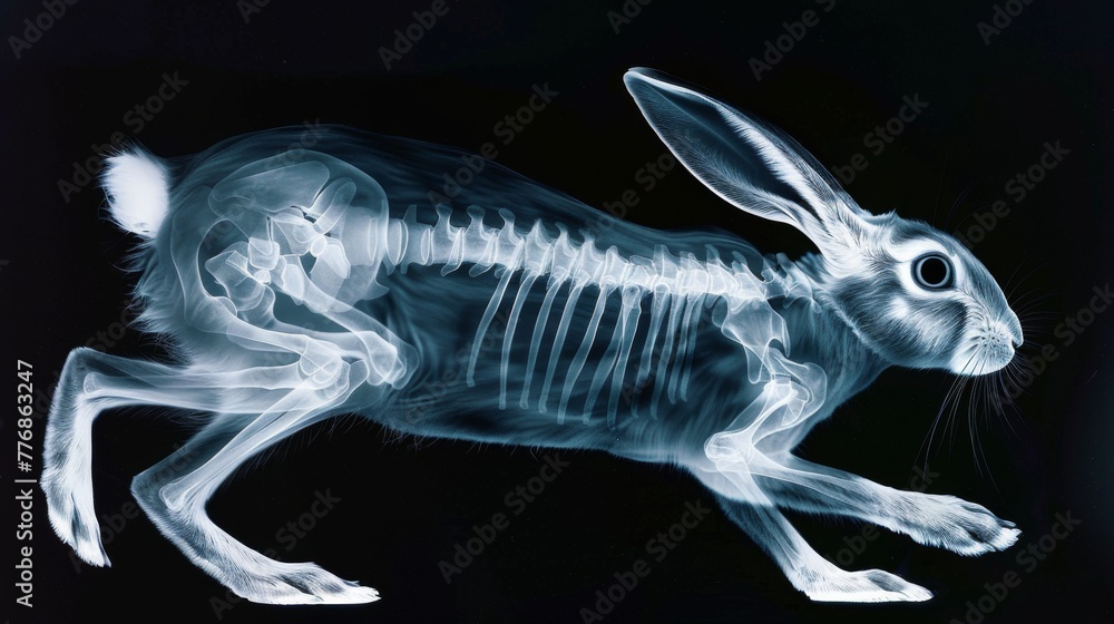 The x-ray image highlights the rabbit's fragile skeletal structure ...