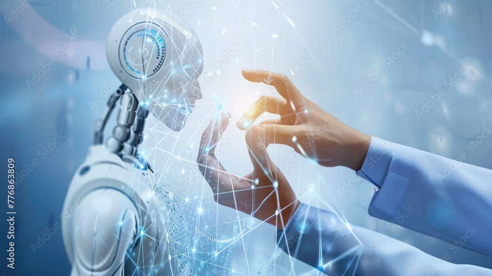 artificial intelligence robot,Machine learning, Hands of robot and ...