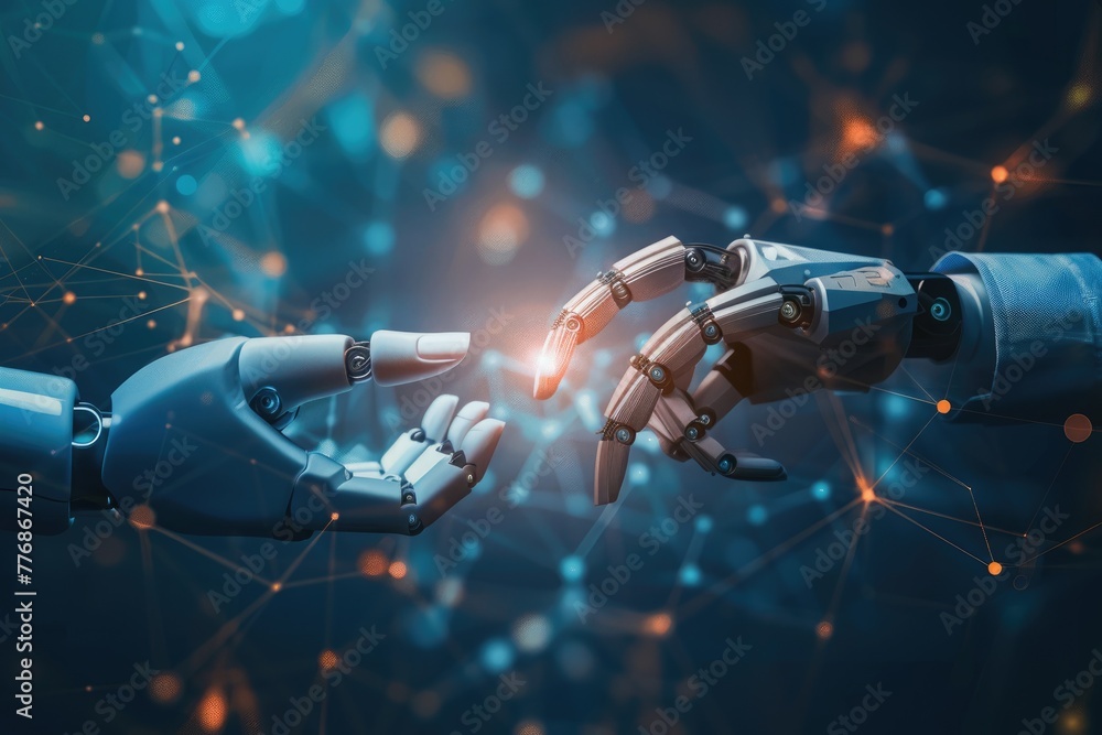 artificial intelligence robot,Machine learning, Hands of robot and ...