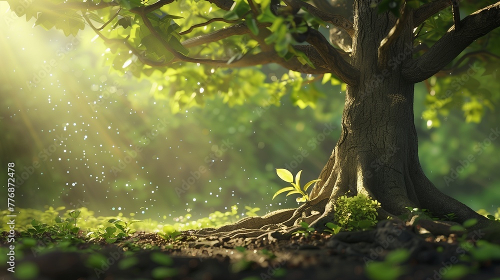 Mentorship concept image depicting a mature, robust tree with expansive ...