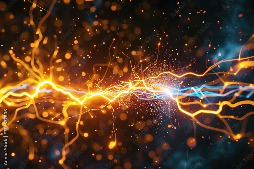Sparks and intense light erupt as electrical current leaps across a gap ...