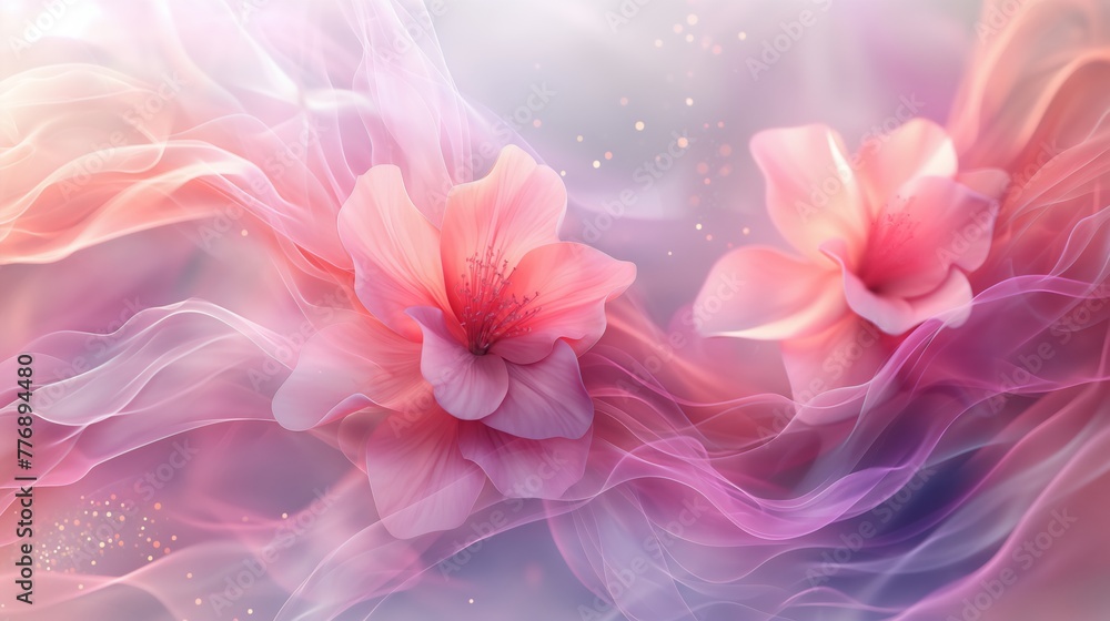 Soft pink flowers flowing on a pink wave, Gentle calming and soothing ...