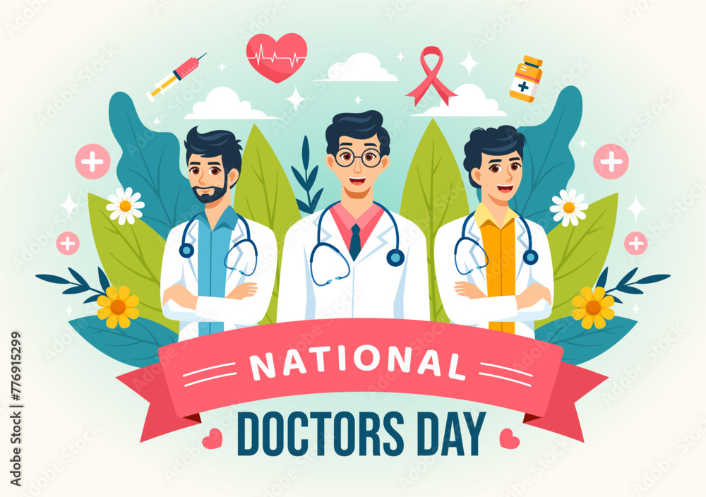 National Doctors Day Vector Illustration with Doctor, Stethoscope and ...