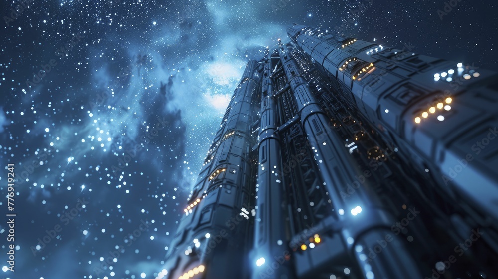 Space elevator concept model, breakthrough in space travel on starry ...